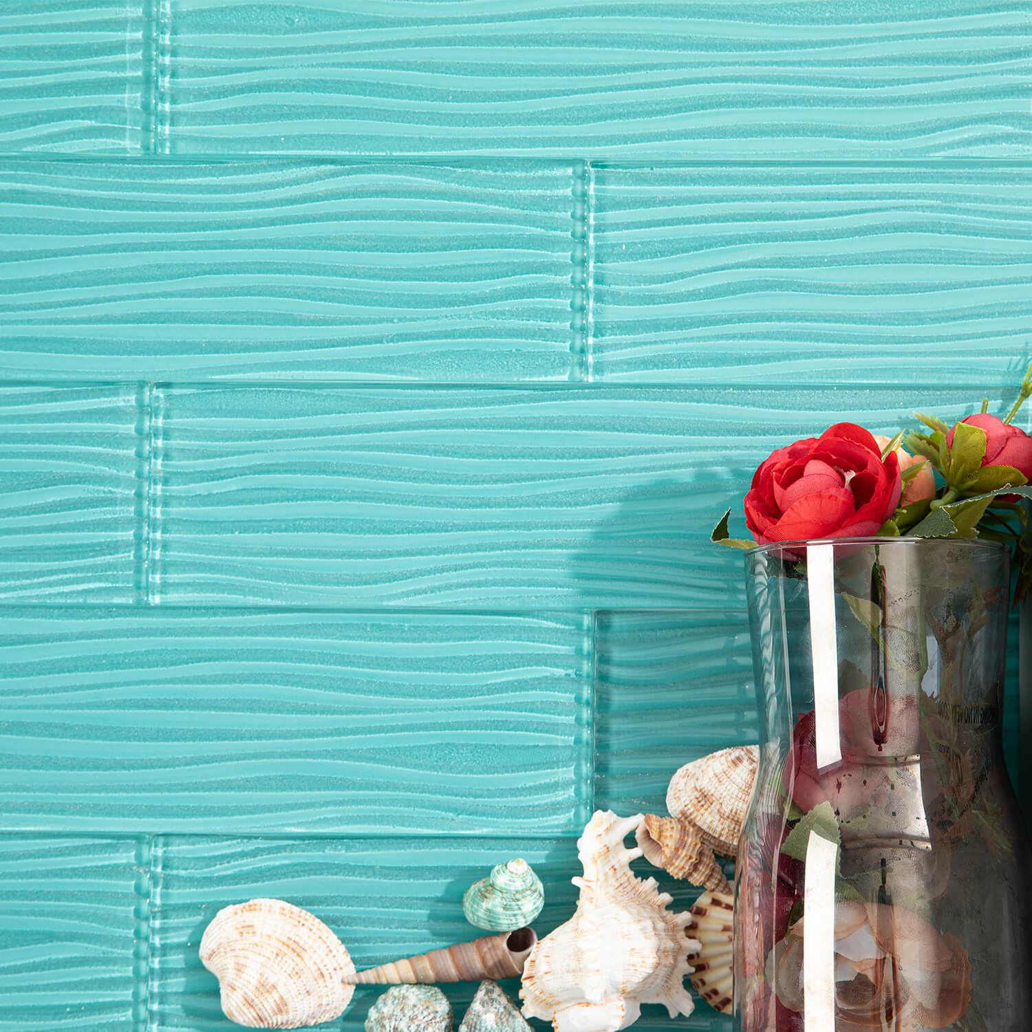Aquamarine Water Wave Glass Subway Tile 3 12 Inches 16 Pcs Gs20